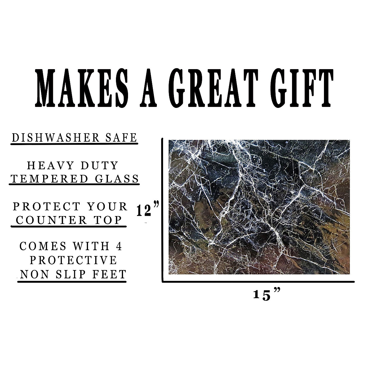 Brown Gray Blue Marbled Stone Textured Marble Art Kitchen Glass Cutting Board Modern Decorative Gift Abstract Wavy Contrast Design