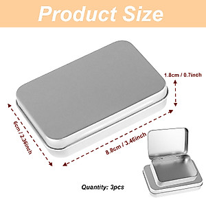 3 Pack Tin Box Containers 3.46 x 2.36 x 0.7 Inch Rectangular Metal Tin Box with Lid Empty Hinged Tins Box Containers Metal Storage Box with Hinge Lids for Home Organizer Storage Candy Jewelry, Silver