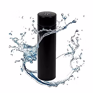 Thermos 2023 latest smart bottle LED display on lid. Smart Coffee bottle, Tea Infuser Bottle, Sports Water Bottle, Double Wall Vacuum Insulated Water Bottle, Stay Hot or Cold for 24 Hours (Black)