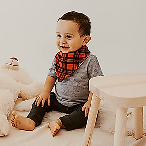 Stadela 100% Cotton Baby Bandana Drool Bibs for Drooling and Teething Nursery Burp Cloths 4 Pack Gift Set for Boys Hunting Adventure with Deer Antler Arrows Plaid Woodland Forest Animal