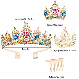 SuPoo Golden Birthday Sash and Crown Kit Princess Crown Birthday Tiara Birthday Girl Crown with Comb Glitter Birthday Sash for Women Crystal Tiaras for Girls Headband Happy Birthday Decorations Gifts