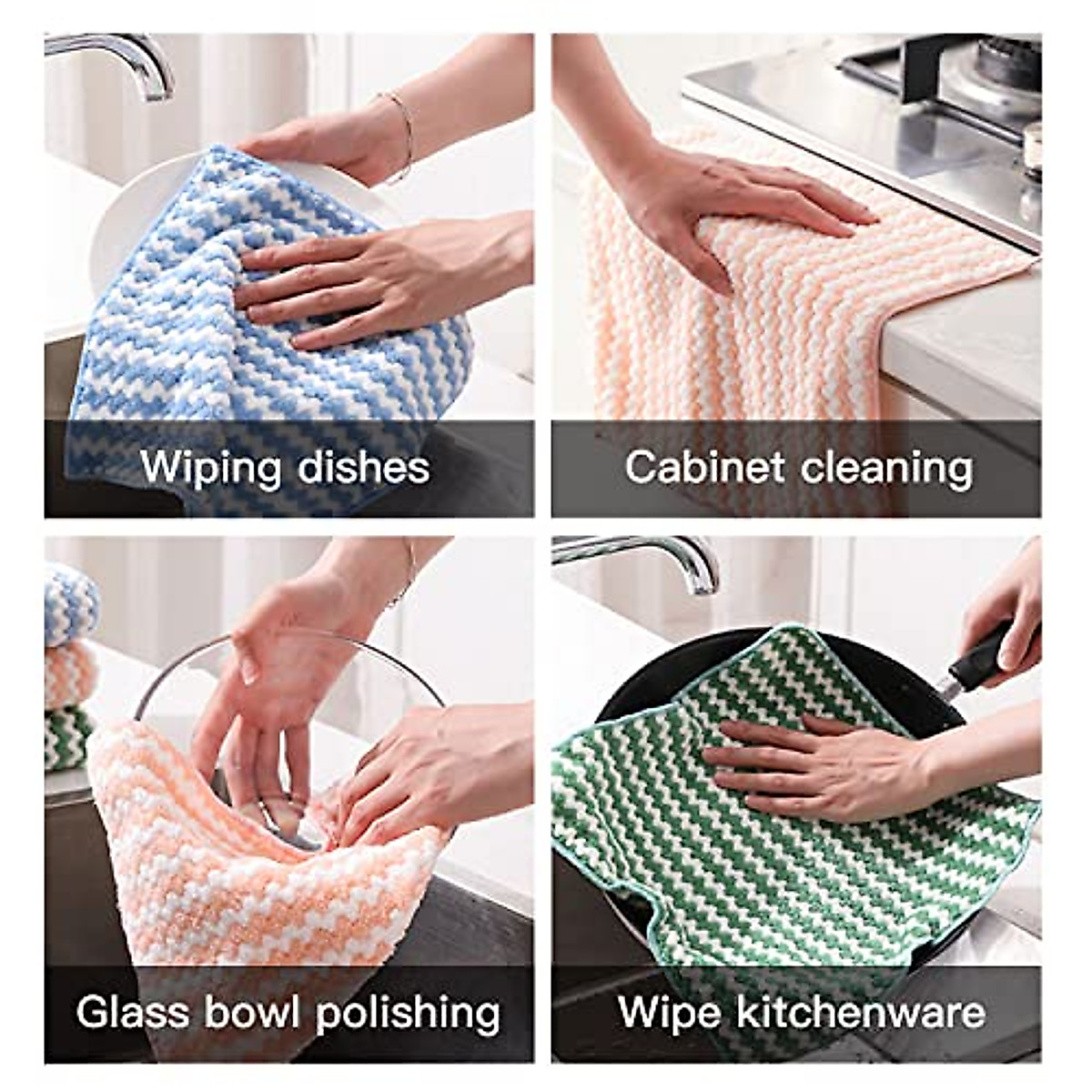 ZBORH 10PCS Super Absorbent Cleaning Cloths, Kitchen Towels Dish Towels, Multipurpose Reusable Dish Cloths, Double-Sided Microfiber Cleaning Rags for Dish Drying Washing, Furniture, Car, Bowl,