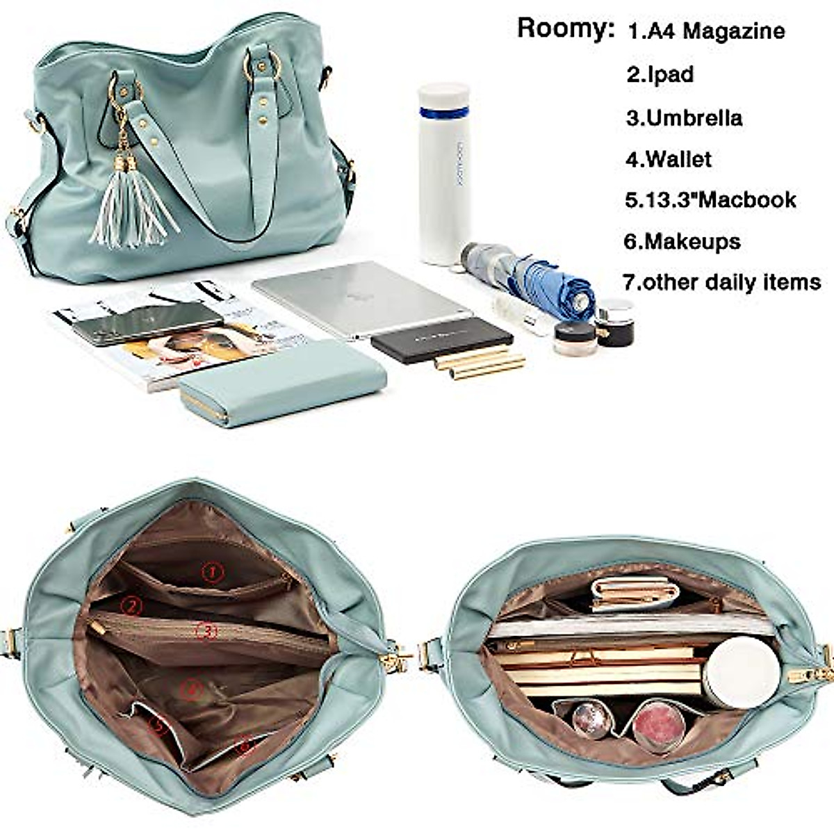 Purse and Wallet set for Women Large Hobo Bags Female Fashion Tote Shoulder Bags Crossbody Wallets Satchel Purse Set 3pcs skyblue