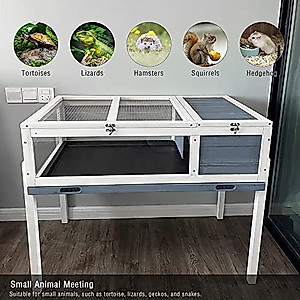 BIRASIL Wood Tortoise House, Indoor Turtle Habitat Reptile Cage, Tortoises Enclosure for Small Animals Lizards Hamster