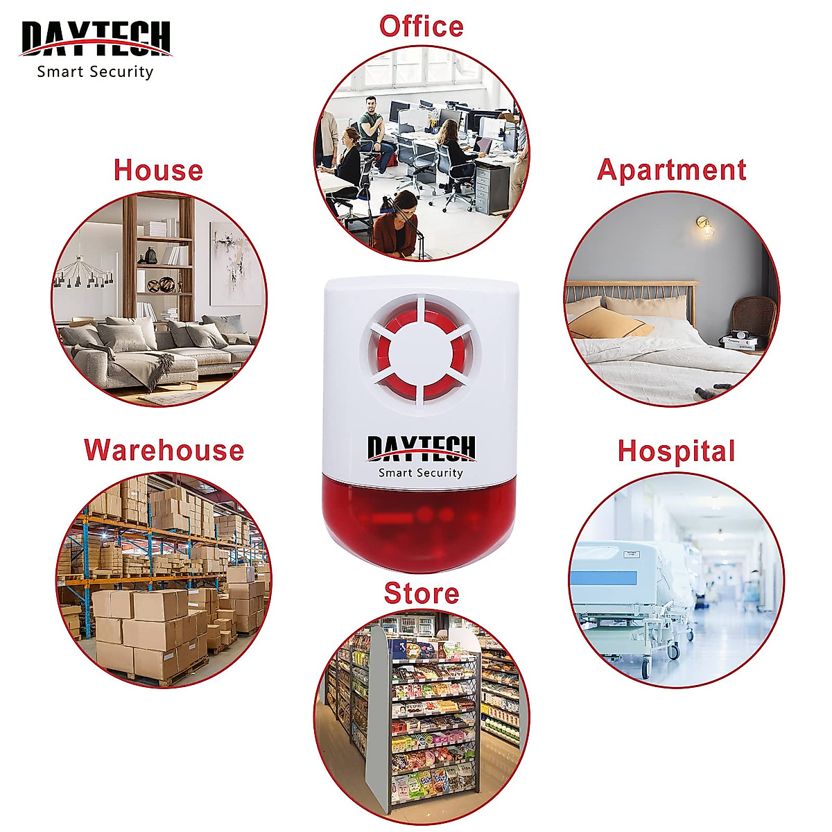 Daytech Strobe Siren Panic Alarm Button Siren Alarm with Light for Home Caring Loud Outdoor SOS Alert System 2 Red Flashing Siren and 4 Emergency Button for Store Hotel Jewelry Shop Security