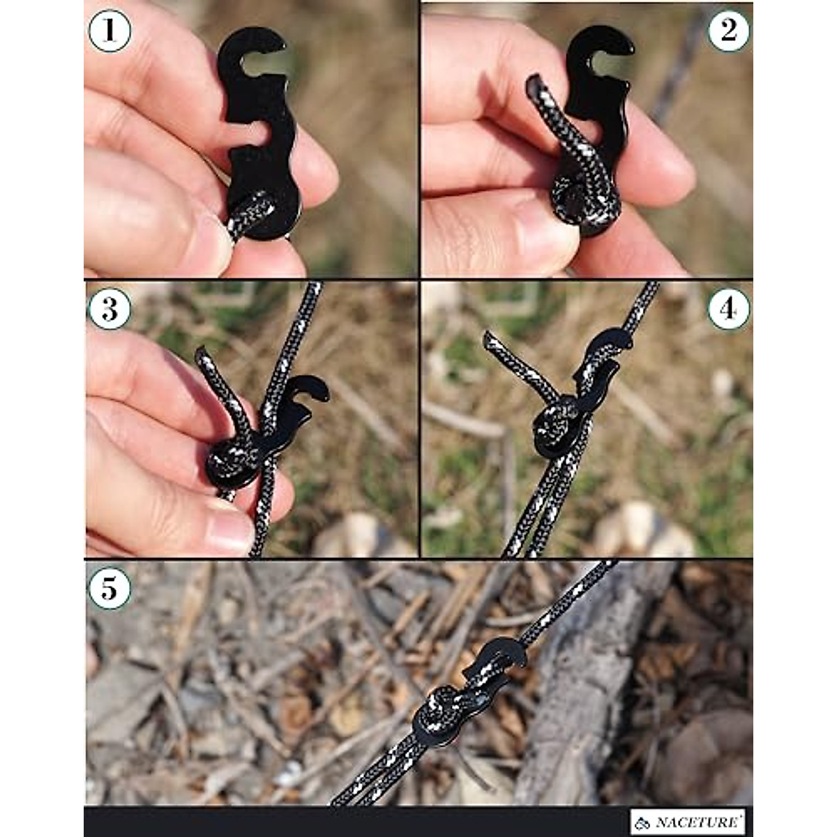Rope Tensioner Aluminum Alloy Camping Tent Guyline Cord Adjuster Camping of Gear for Camping, Hiking, Backpacking Ultralight Tent Stakes Guy Lines (Black, 20 Pack)