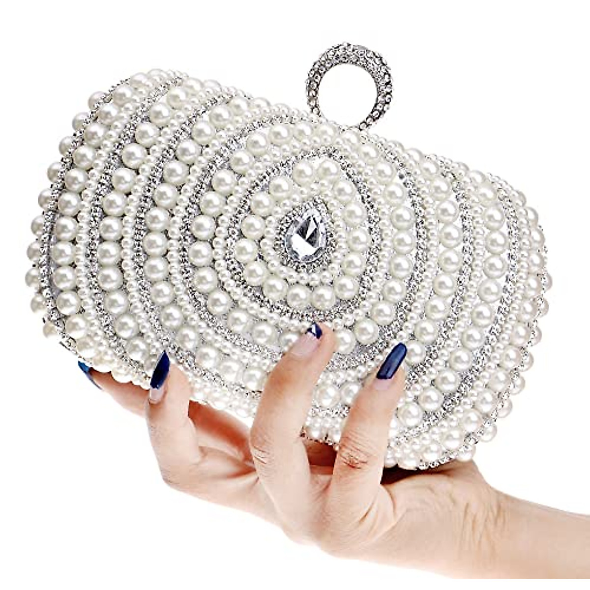 Santimon Wedding Clutch Purse Evening Bags For Womens Chain Dress Handbag Pearls Silver