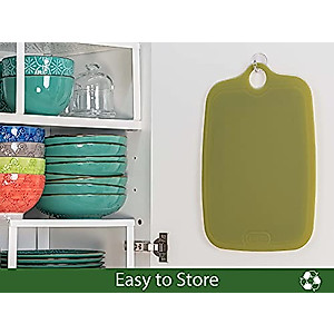 IMEKO TPU Cutting Board, BPA Free, Knife Friendly, Flexible, Dishwasher Friendly, Space Saving, Ergonomic Design, Chopping Mat - Olive Green - Size: Medium 13.7" x 9.4"- W: 10 oz.