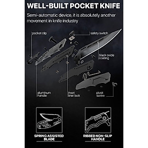 Spring Assisted Knife - Pocket Knives for Men - Folding Knife - Military Style - Tactical Knife - Good for Camping Hunting Survival Indoor and Outdoor Activities Mens Gift 6681 NE
