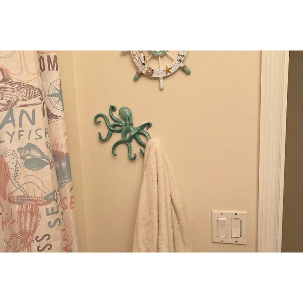 Octopus Keys Hook, Decorative Wall Mounted Nautical Wall Rack, Antique Key Holder Hook, Cast Aluminum Hanger for Coat, Hand Towel, Bathrobe, Jacket, Swimming, Kitchen & Balcony (Distressed Green)