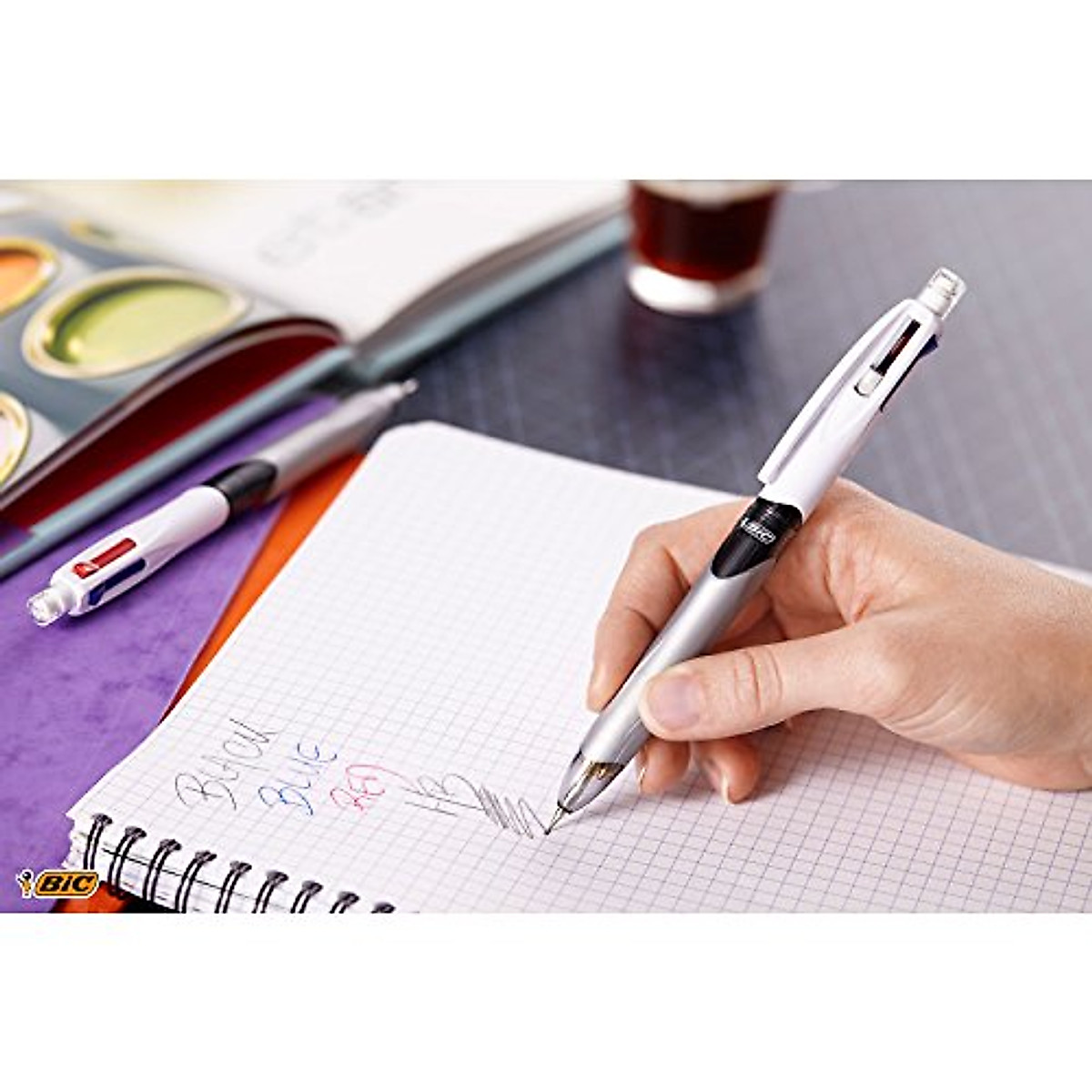 BIC 4 Colours Multifunctional Ballpoint Pen and HB Pencil Combo - Set of 12 - All in One Writing Instrument with Built in Eraser