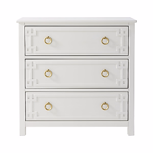 COZAYH Farmhouse 3-Drawer Dresser, Fully-Assembled French Country Chest of Drawers with Embossed Geometric Lines, Rustic Dresser for Bedroom, Living Room, White