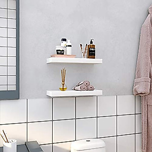 SONGMICS Wall Shelf 2-Set, Floating Shelf 15 Inches, Easy Install for Decorative Display Corner Invisible Bracket Support White ULWS14WT-2