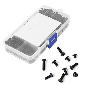 720PCS M3 Hex Bolt Screw Assorted M3x4mm 6mm 8mm 10mm 12mm Black Alloy Steel Pan & Flat Head Hex Socket Screws with Plastic Box