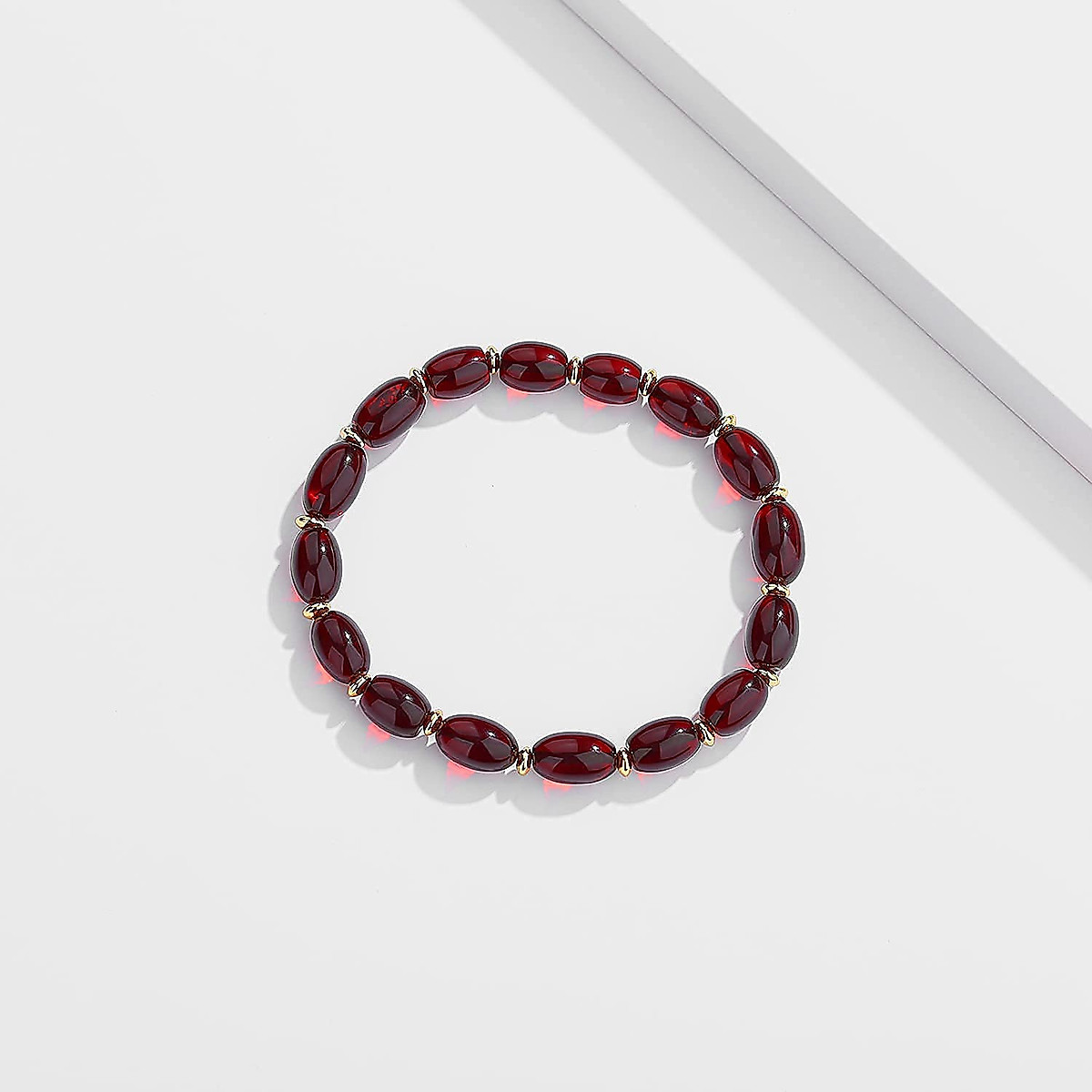 Natural Baltic Amber Bracelet，Cutting amber rough stone to make 6mm+ beads，6.6 inches，Deep Red amber Bracelet Unisex