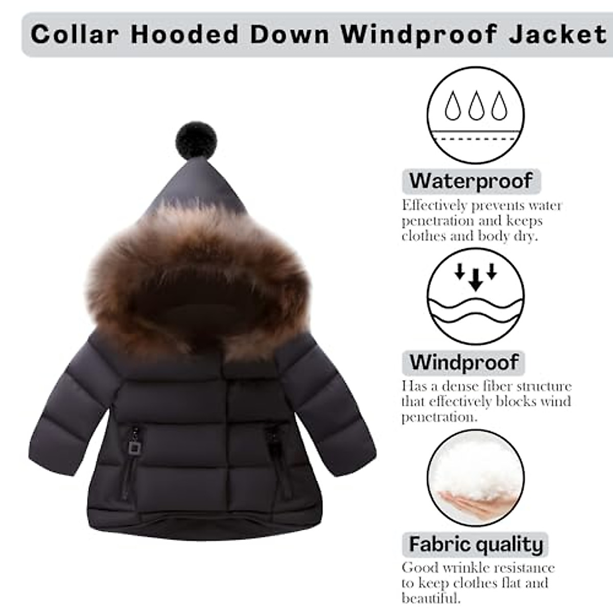 MQQUFF Baby Girls Hooded Snowsuit Winter Warm Fur Collar Hooded Coat Down Windproof Jacket Outerwear