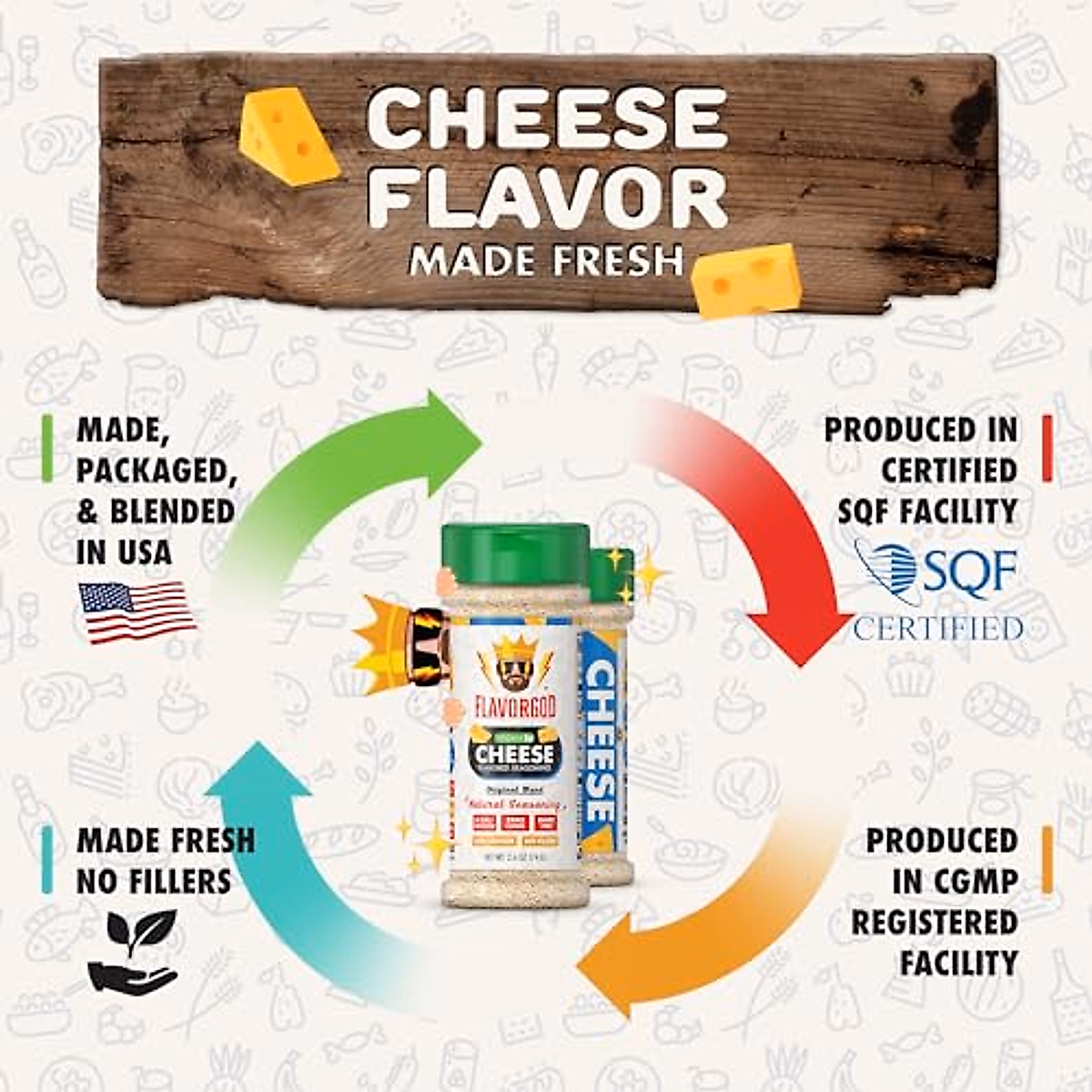 Flavor God Cheese Flavored Seasoning Mix, 2 Bottles, Premium All-Natural Spice Blend for Chicken, Seafood, Vegetables, Eggs, Ravioli, Tacos, & Pasta - Kosher, Dairy-Free, Gluten-Free, Keto Friendly