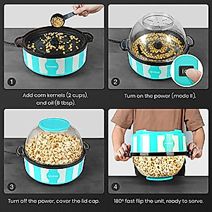 Electric Popcorn Popper Maker Apexboss Stirring Popcorn & Grill Machine 2-in-1 Hot Oil Pop Corn Non Stick Cooker 4 Quarts Large Lid for Serving Bowl, 16 Cups for Home Christmas Party Kids