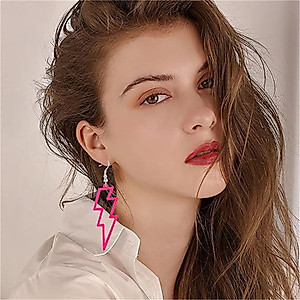 ONLYJUMP Acrylic Exaggerated Lightning Earrings Statement Punk Retro Geometric Delicate Neon Personalized Earrings Accessory Jewelry for Women (Rose Red)