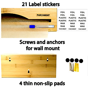 SmartfulHouse 2 in 1 Bamboo Dispenser, Aluminum Foil, Wax Paper, Parchment and Plastic Wrap Dispenser with Cutters for Kitchen Drawer, Roll Organizer Holder, Compatible with 12" Roll