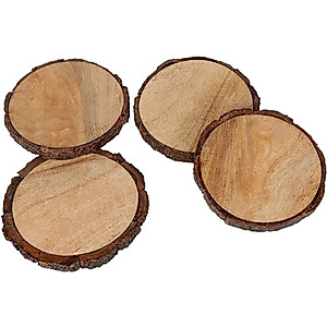 UNI_CRAFTS Natural Wooden Rustic Coasters with Tree Bark | Wood Coaster Pieces Craft Wood kit | Mango Wood Coasters for Your Drinks, Beverages & Wine/Bar Glasses (Coasters Set of 4)