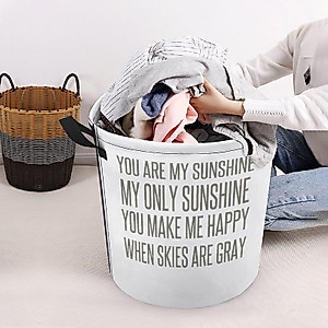 You Are My Sunshine Vintage Laundry Basket Large Round Canvas Laundry Hamper with Handles Foldable Storage Bin for Dirty Clothes Hamper Bedroom Bathroom