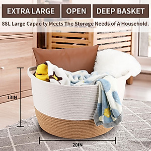 Woven Basket with Handle Cotton Rope 20'' x 13'' Blanket Toy Storage Basket for Living Room Large Laundry Baskets