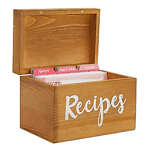 Juvale Wooden Recipe Box with Cards and 24 Dividers with Meat, Veggie, Dessert Tabs (7x5x5 in)