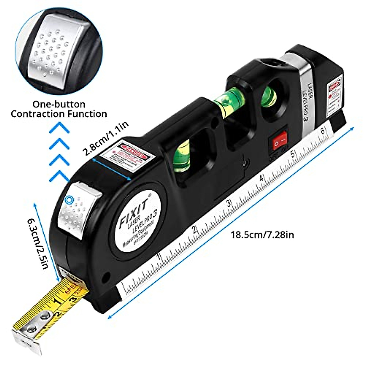 Laser Level, Semlos Multipurpose Line Laser Leveler Tool Cross Line Lasers With 8FT/2.5M Standard Measure Tape and Metric Rulers for Hanging Pictures Tile Walls