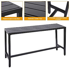 Sumshadow Outdoor Patio Bar Set, Bar Height Patio Dining Set, Weather-Resistant Bistro Counter Pub Set with Cushions & Slatted Tabletop for Backyard, Garden, Yard (63" Table, 6 "I Style Stool, Black)