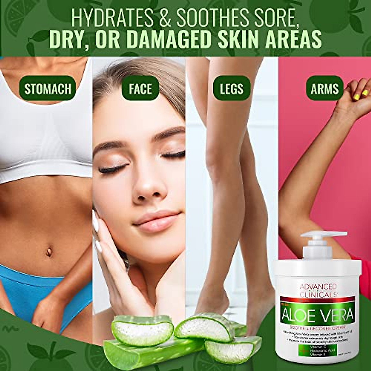 Advanced Clinicals Aloe Vera + Vitamin C + Hyaluronic Acid Face & Body Cream Moisturizing Skin Care Lotion, Skincare Moisturizer For Dry Skin, Age Spots, Blotchy Skin, & Sun Damaged Skin, Large 16 Oz