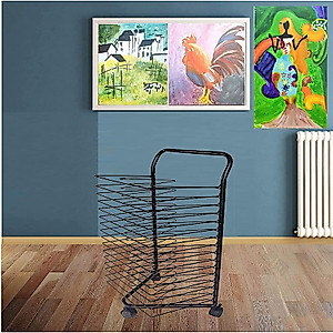 Drying Rack, 15-Shelf Mobile Classrooms Drying Rack with Detachable Steel Wire Shelves for Works of Art Studios and Home Use, Drying & Print Racks, Black Powder Coated Finish