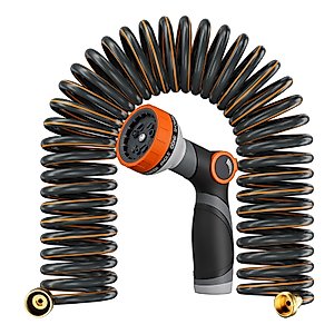 Garden Hose 50 ft, Coil Hose with 10-Pattern Spray Nozzle, Flexible Garden Hose with 3/4" Fittings, Lightweight and No Kink Water Hose, Retractable Collapsible Boat Hose for RV, Yard, Outdoor Watering