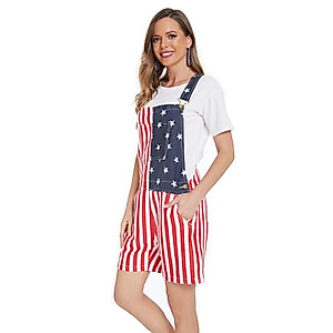 Yuanbang Women's American Flag Overalls Bibs Denim Shorts Jean Rompers Casual Workout Summer Adjustable Strap Jumpsuit(flag,4XL)