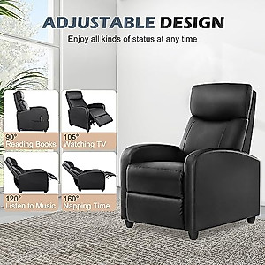 Recliner Chair for Living Room, Massage PU Leather Recliner Sofa Home Theater Seating with Lumbar Support Winback Single Sofa Armchair Reclining Chair Easy Lounge