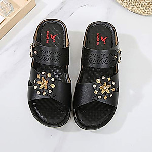 justHIGH Sandals for Women Summer Hollow Out Slip On Platform Sandal Wedge Shoes with Concealed Orthotic Arch Support