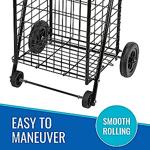 DMI Utility Cart with Wheels, Grocery and Shopping Cart, Laundry Cart, Stair Climber Cart, Lightweight, Holds up to 90 Pounds, Compact and Foldable, Black