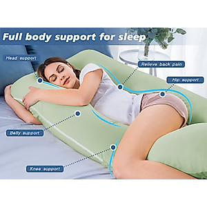AngQi Pregnancy Pillow, U Shaped Pregnancy Body Pillow, Pregnancy Pillows for Sleeping with Cooling Cotton Zipper Removable Cover (Pale Green)