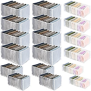 18 Pcs Drawer Organizers for Clothing Wardrobe Clothes Organizer Divider Foldable Mesh Closet Organizers and Storage for T-shirt, Jeans, Pants, Sock, Underwear, Bra (7 Grids, big and small)