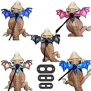 Adjustable Bearded Dragon Harness and Leash,Leather Reptile Leash Outdoor Harness Leash with Bat Wings for Lizard Reptiles Amphibians Small Pet Black Gray B