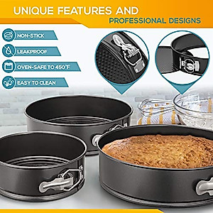 HIWARE Springform Pan Set of 3 Non-stick Cheesecake Pan, Leakproof Round Cake Pan Set Includes 3 Pieces 6" 8" 10" Springform Pans with 150 Pcs Parchment Paper Liners