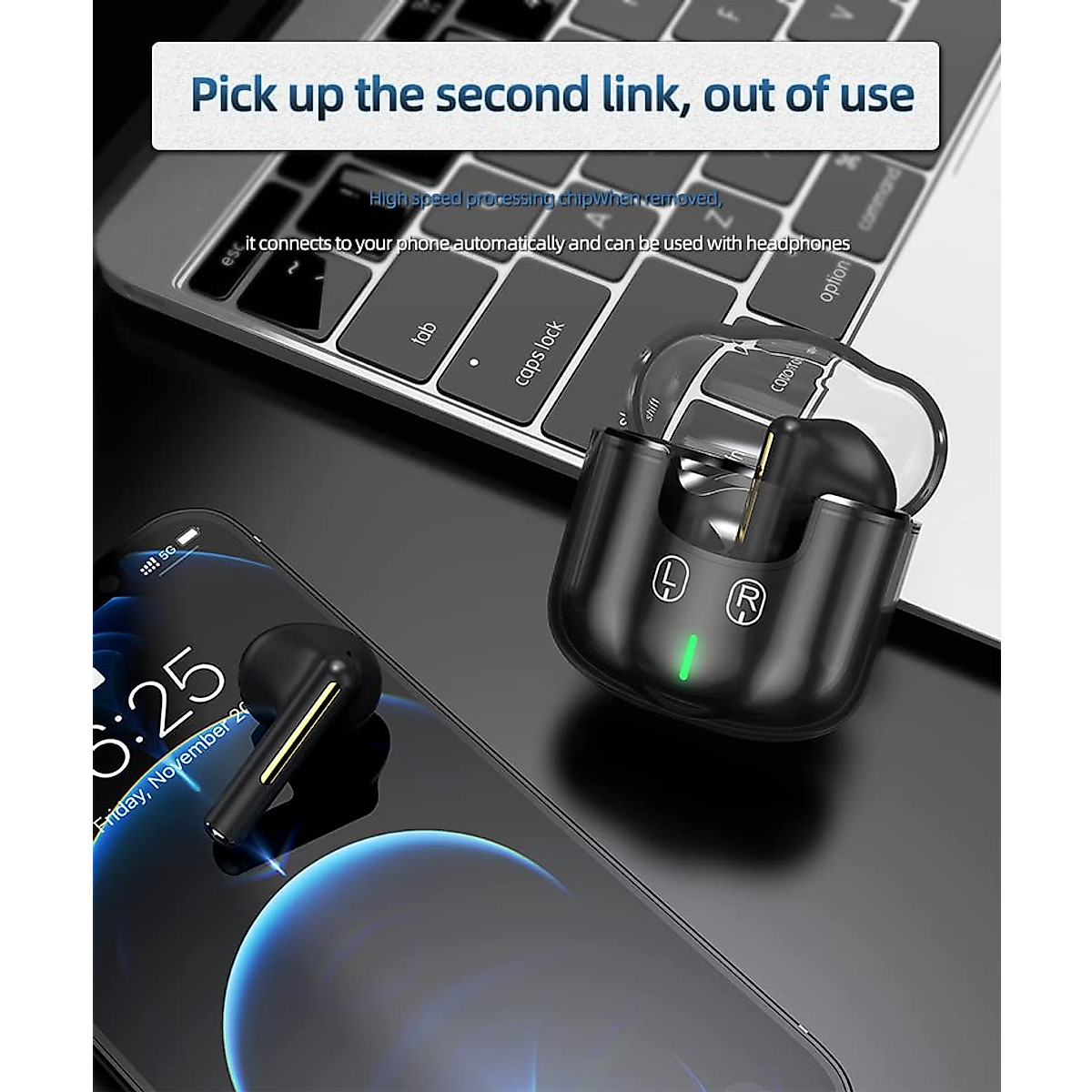 LmtLessDeals True Wireless Bluetooth Earbuds Smart Touch BT 5.3 (Green)