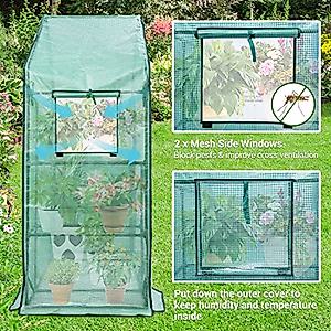 Ohuhu Greenhouse for Outdoors with Mesh Side Windows, 3 Tiers 4 Shelves Small Walk-In Green House Plant Stands Plastic PE Cover Outside Portable Warm House for Seedling Flowers Growing, 4.8x2.5x6.4 FT