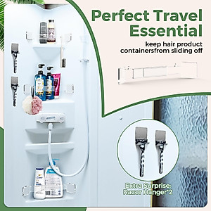 ENONCI RV Accessories for Inside Clear, Camper Must Haves, Shower Corner Storage Bar with 2 Razor Hanger, Adjustable Acrylic for Corner Shelves Length 8-14 inches Applicable for Most RV Camper