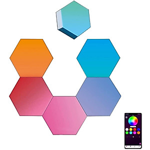 DIY LED Hexagon Wall Lamp Smart Light Panels RGB Cool Lights APP Control Sync Music for Office Game Room Bedroom Living Room (6 Pack)
