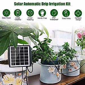 Drip Irrigation Kit - Solar Automatic Plant Self Watering Devices, JIYANG Solar Powered Auto Easy DIY Watering System Supported 15Pots, 6Timing Modes for Plants on The Balcony, in The Plant Bed, and Green House