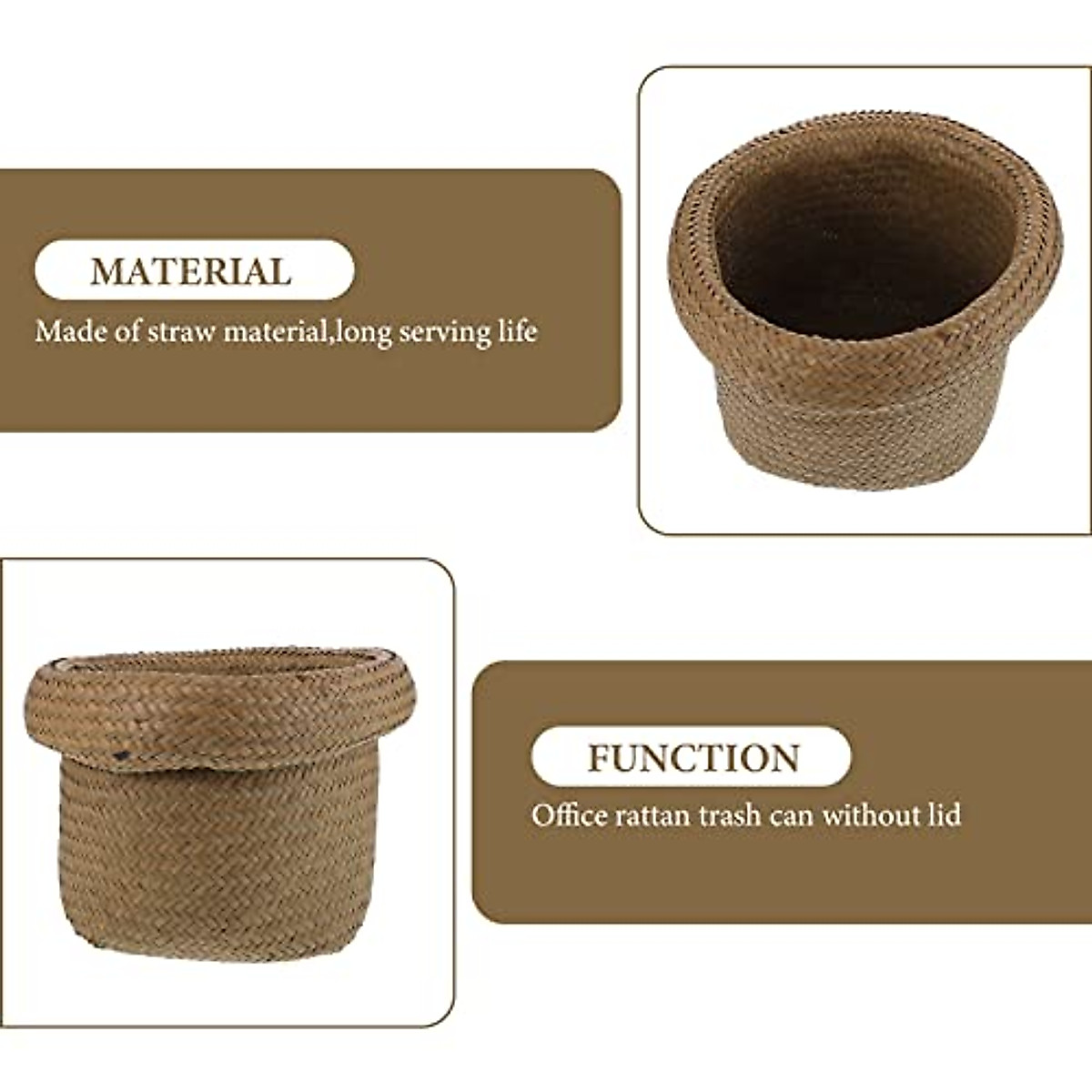 YARNOW Rattan Waste Basket Straw Woven Basket Trash Can Garbage Container Bin Dried Flower Bucket for Bathrooms Kitchens Home Offices M Orange, 26X26X26CM, (HI04CF350E8OHB8CFCS913P6)