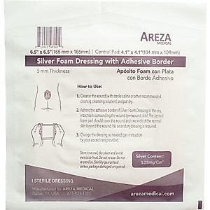 Silver Foam Dressing with Border 6.5″ X 6.5″ Central Foam 4.1" x 4.1" Sterile 5 Dressing per Box (1)