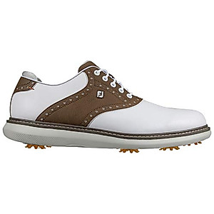 FootJoy Men's Traditions Previous Season Style Golf Shoe, White/Brown, 7.5 Wide