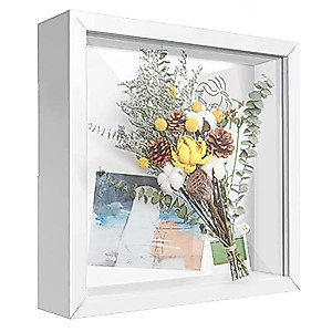 TouYinger 8x8 Shadow Box Frame Display Case with Letter Stickers, 3D Picture Frame, Display Case Box for Memorabilia, Baby Items, Wedding Memories, Crafts, Tickets and Photos (White, 8x8)
